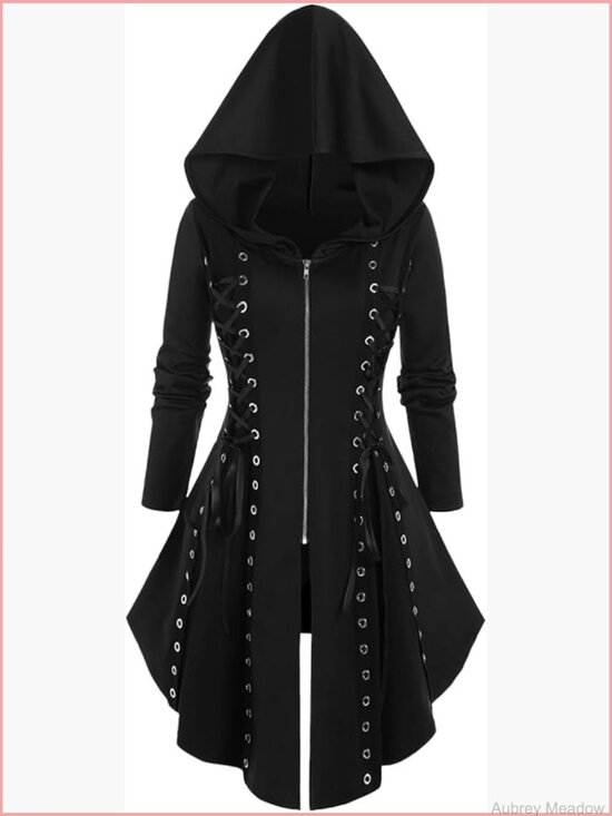 Tops | Plus Size Hooded Zip Front Laceup Gothic Asymmetrical Hem Top ...